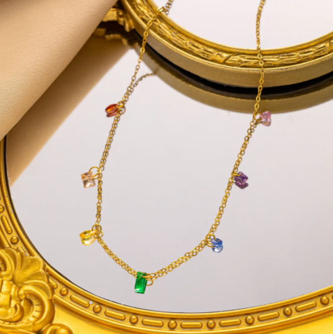 Gold Necklace with Multi-Colored Gemstones – Elegant and Vibrant Desig ...